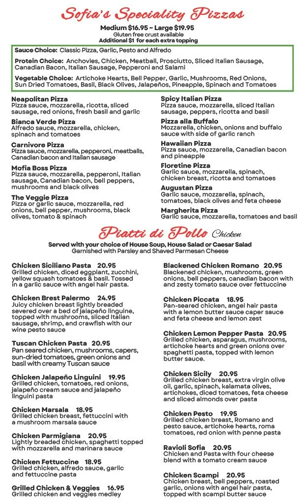 Menus — Sofia’s Italiano