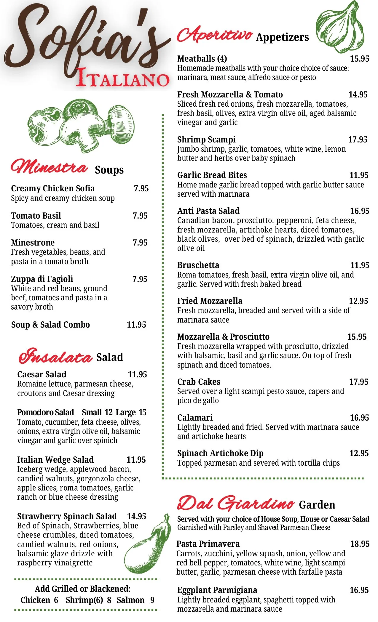 Menus — Sofia’s Italiano