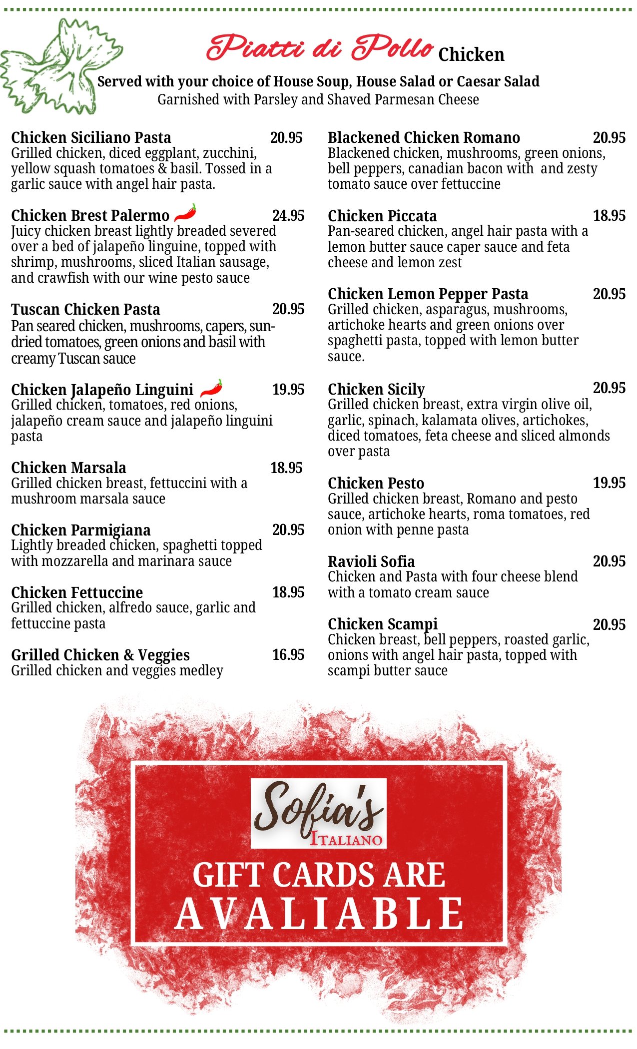 Menus — Sofia’s Italiano