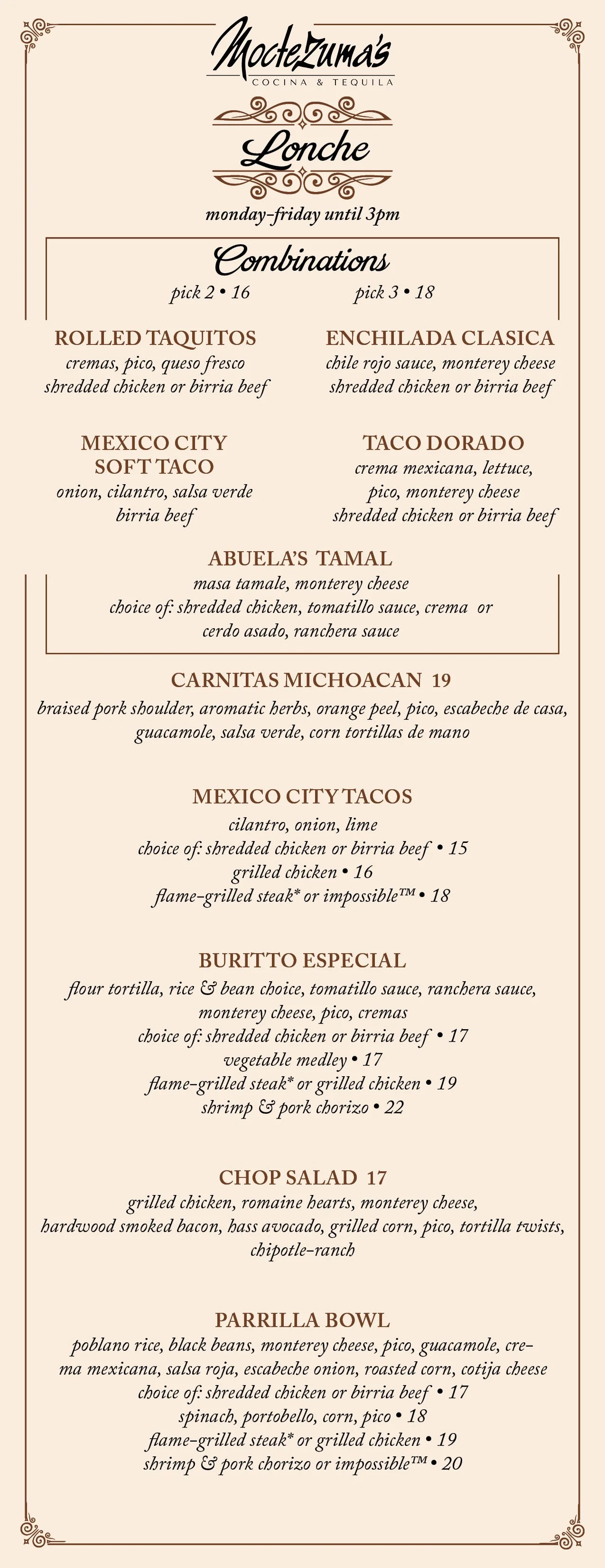 southcenter Tequila Bar Menu — Moctezuma's Mexican Restaurant and ...