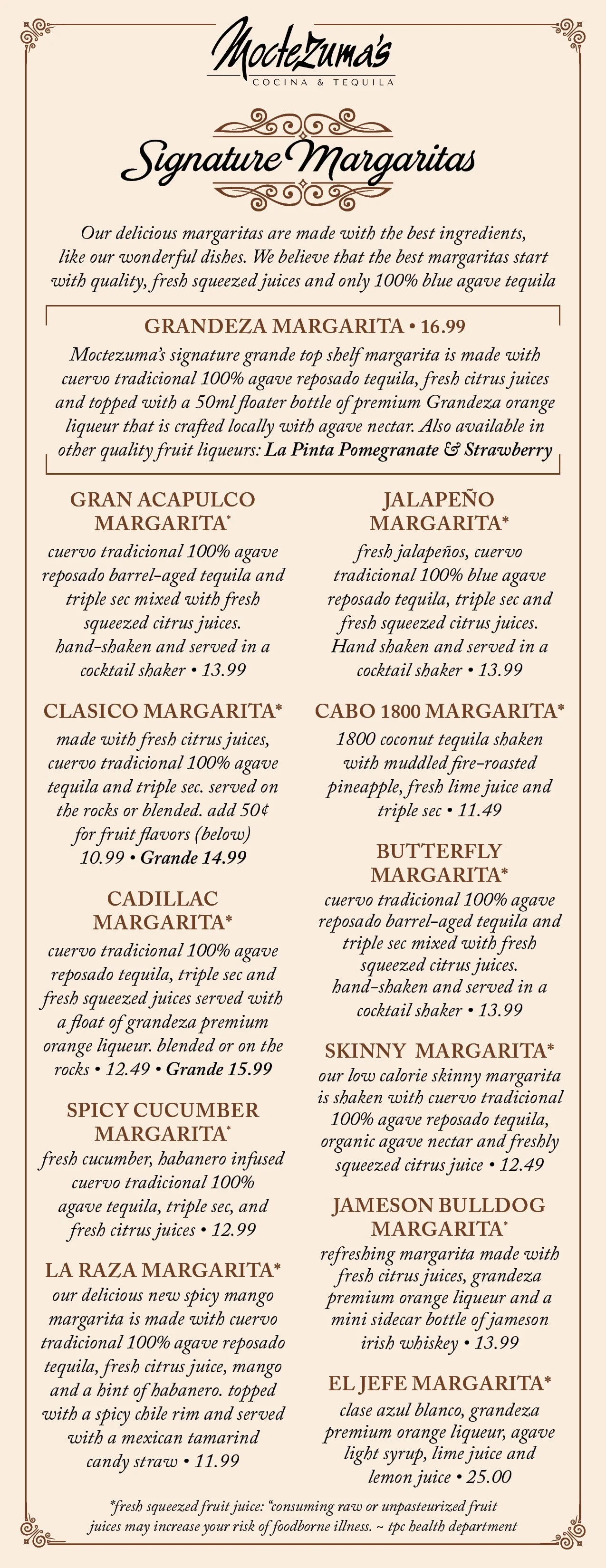 southcenter Tequila Bar Menu — Moctezuma's Mexican Restaurant and ...