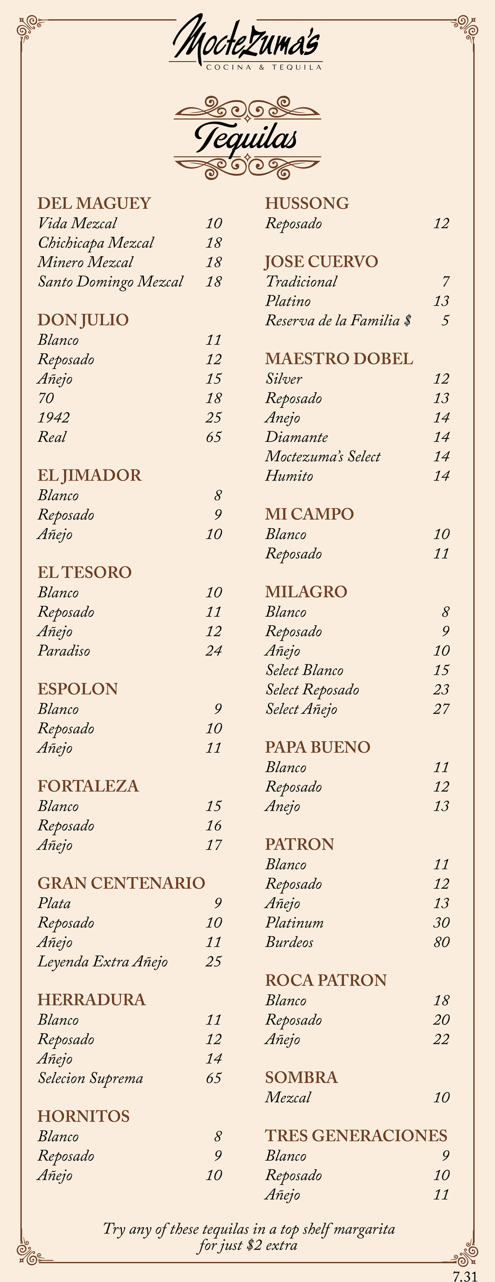 Tacoma Tequila Bar Menu — Moctezuma's Mexican Restaurant and Tequila Bar