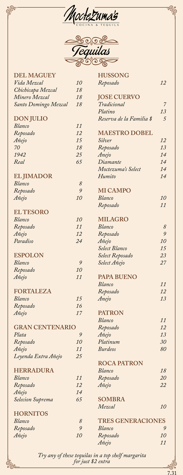 Tacoma Tequila Bar Menu — Moctezuma's Mexican Restaurant and Tequila Bar