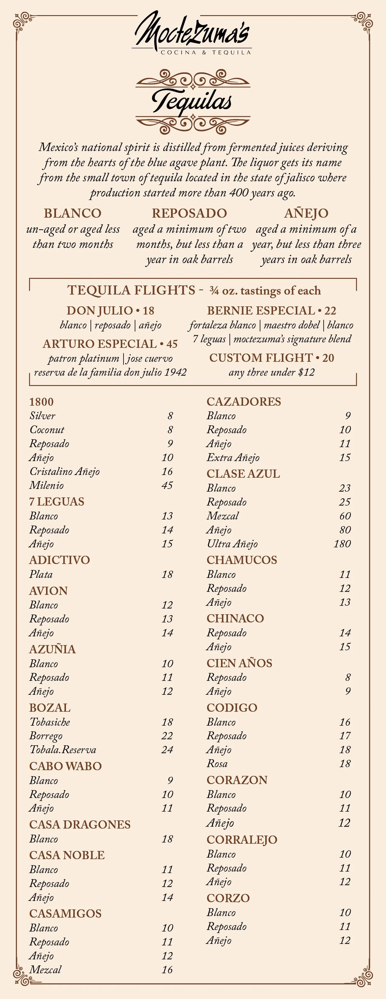 southcenter Tequila Bar Menu — Moctezuma's Mexican Restaurant and ...