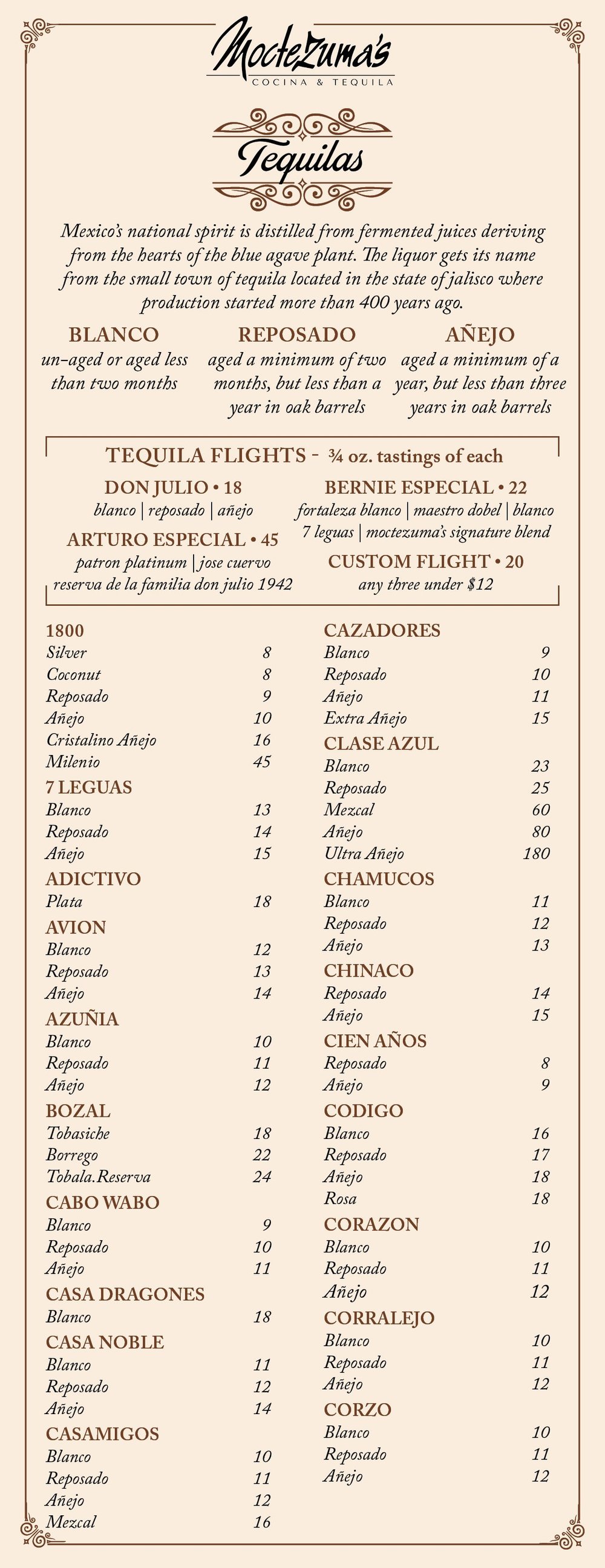 southcenter Tequila Bar Menu — Moctezuma's Mexican Restaurant and ...