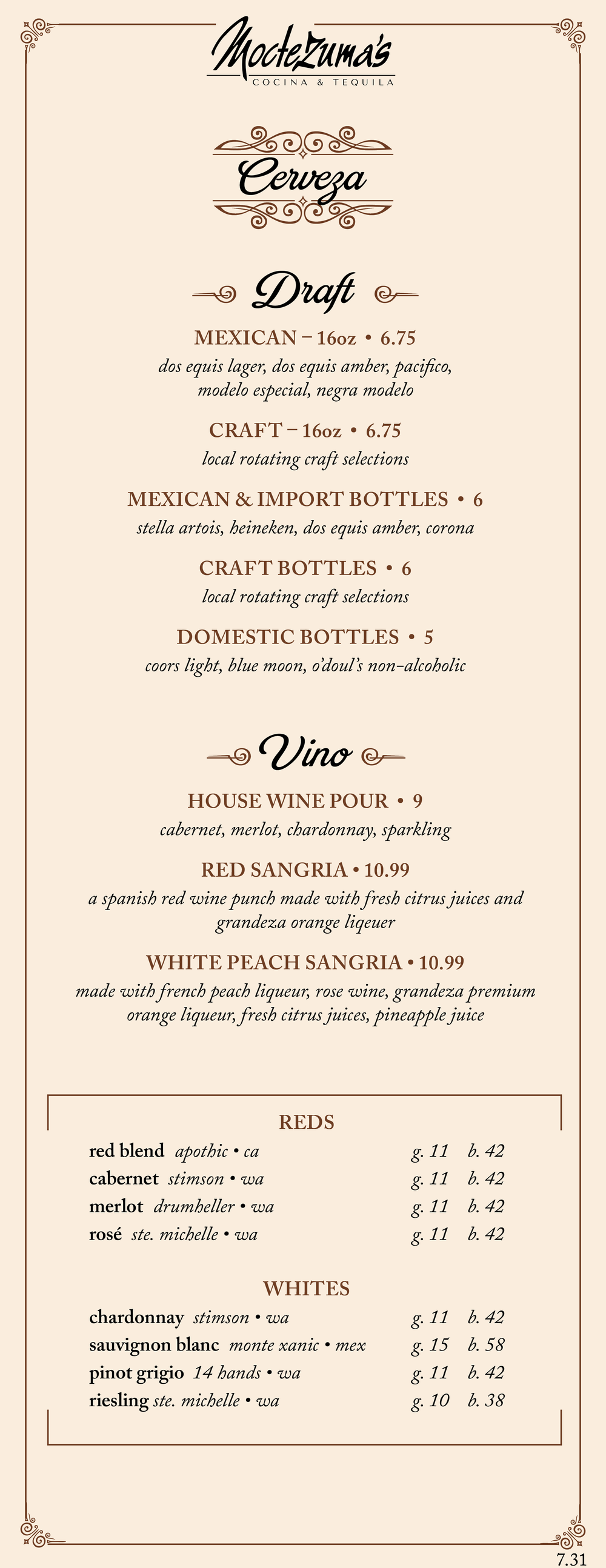 Tacoma Tequila Bar Menu — Moctezuma's Mexican Restaurant and Tequila Bar