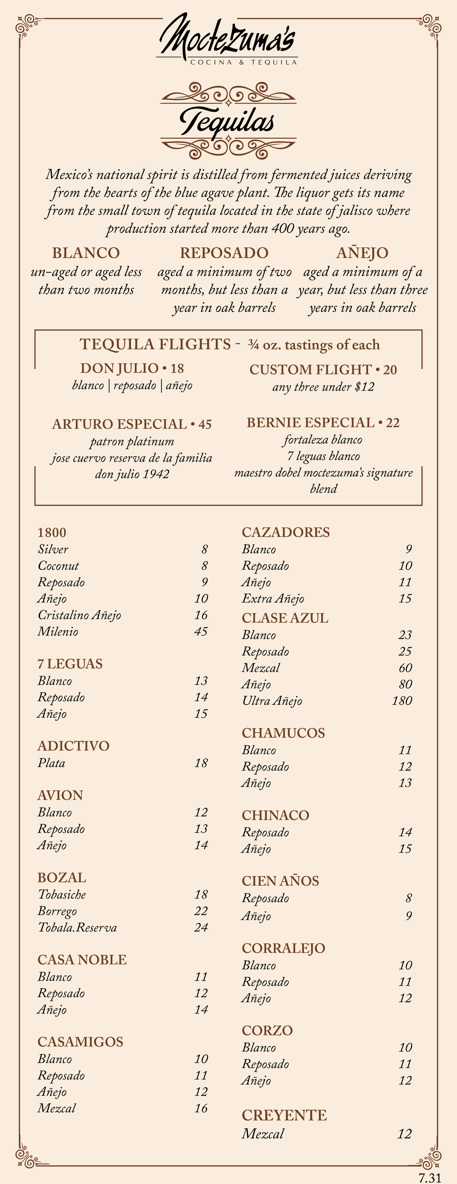 Tacoma Tequila Bar Menu — Moctezuma's Mexican Restaurant and Tequila Bar