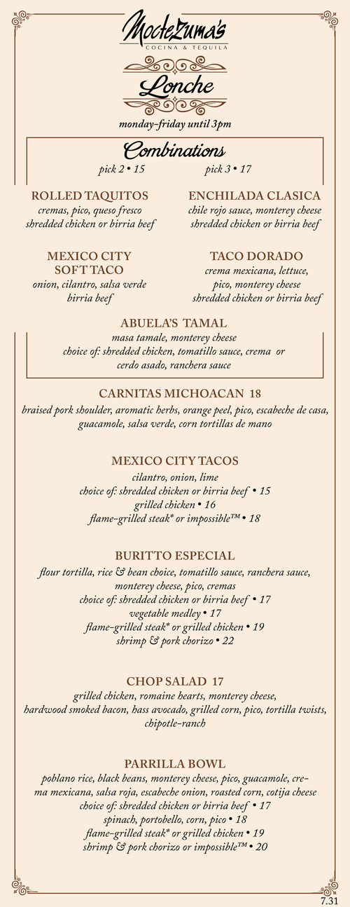 Tacoma Tequila Bar Menu — Moctezuma's Mexican Restaurant and Tequila Bar