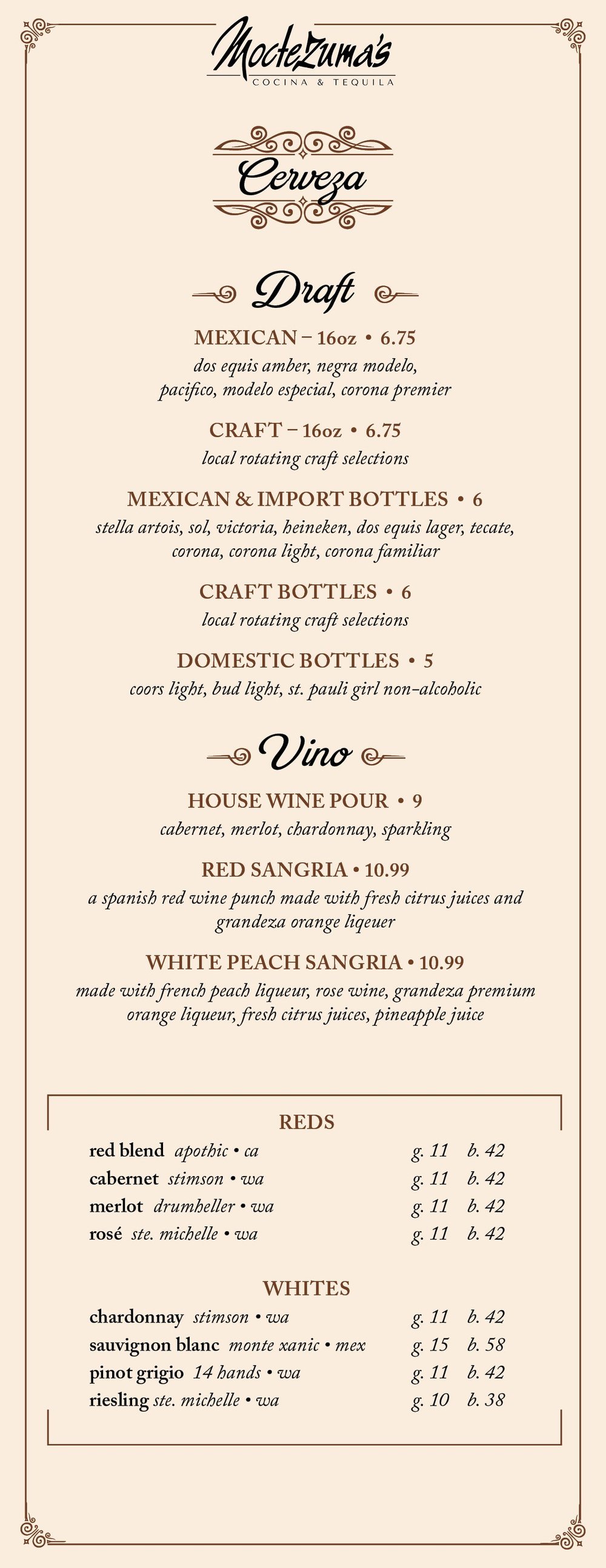 southcenter Tequila Bar Menu — Moctezuma's Mexican Restaurant and ...