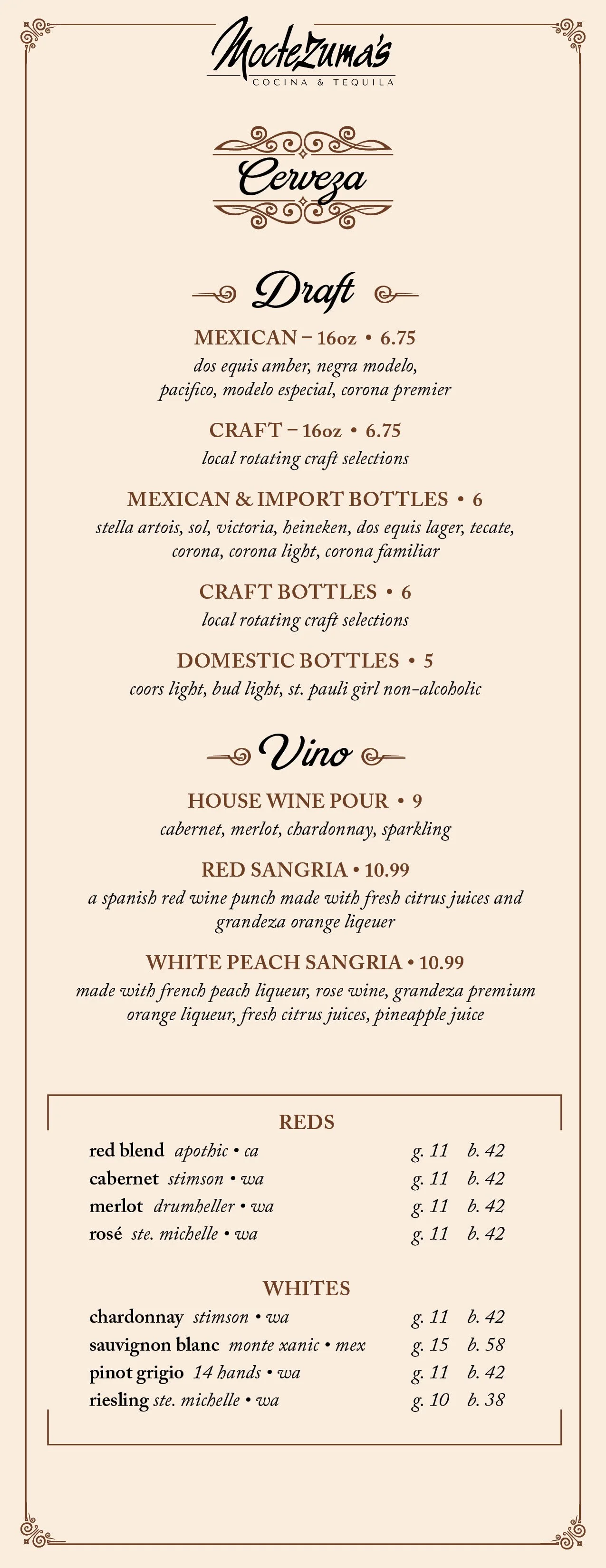 southcenter Tequila Bar Menu — Moctezuma's Mexican Restaurant and ...