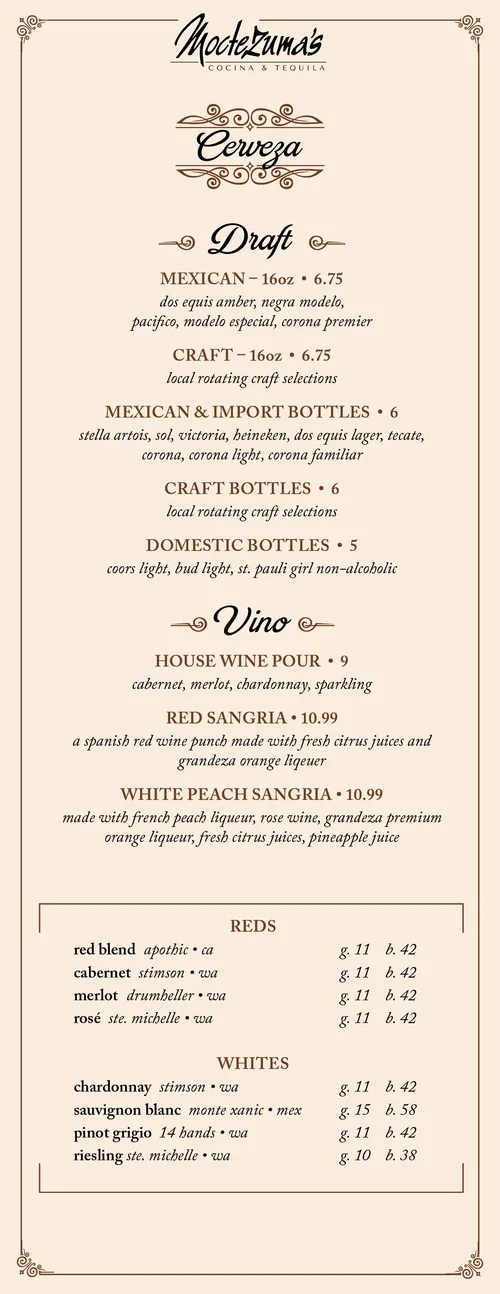 southcenter Tequila Bar Menu — Moctezuma's Mexican Restaurant and ...