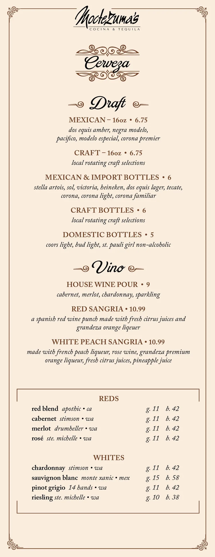 southcenter Tequila Bar Menu — Moctezuma's Mexican Restaurant and ...