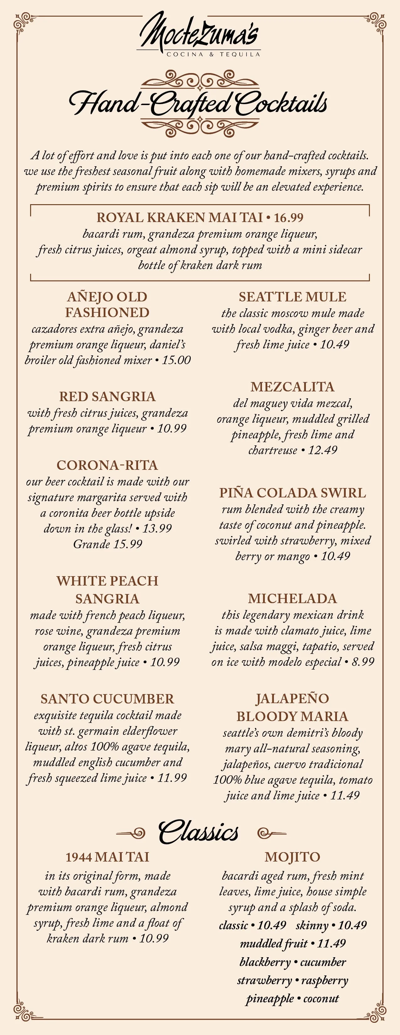southcenter Tequila Bar Menu — Moctezuma's Mexican Restaurant and ...