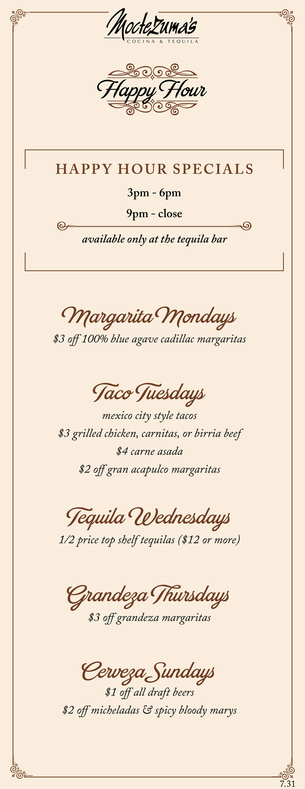 Tacoma Tequila Bar Menu — Moctezuma's Mexican Restaurant and Tequila Bar