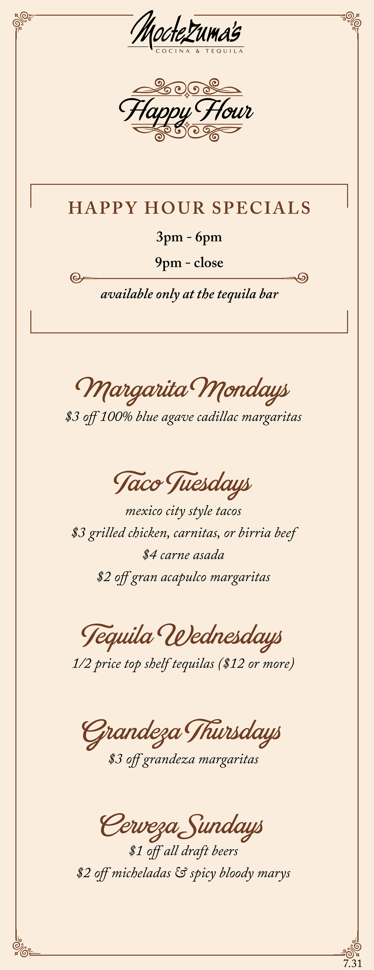 Tacoma Tequila Bar Menu — Moctezuma's Mexican Restaurant and Tequila Bar
