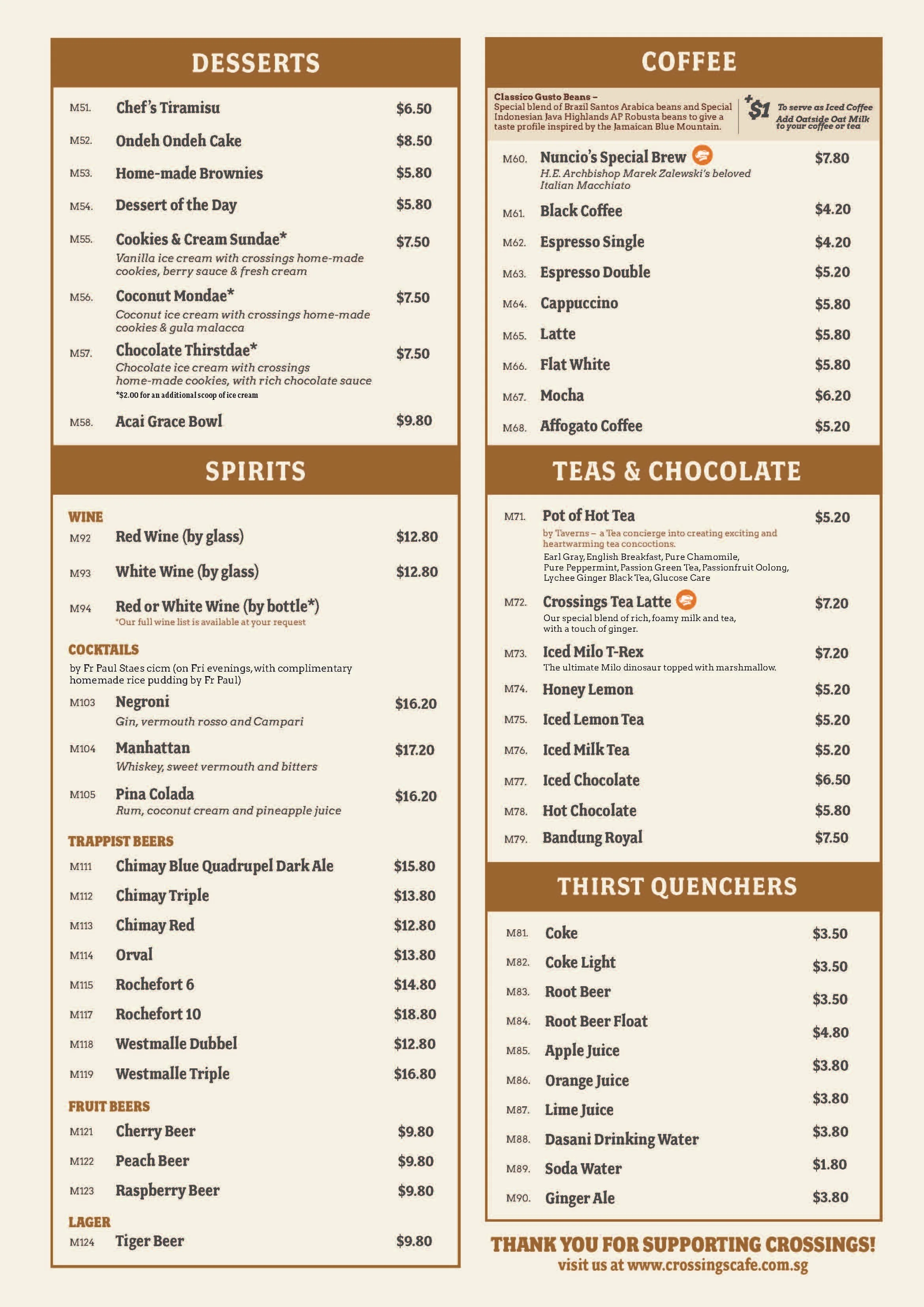 Dine-in Menu — Crossings Café