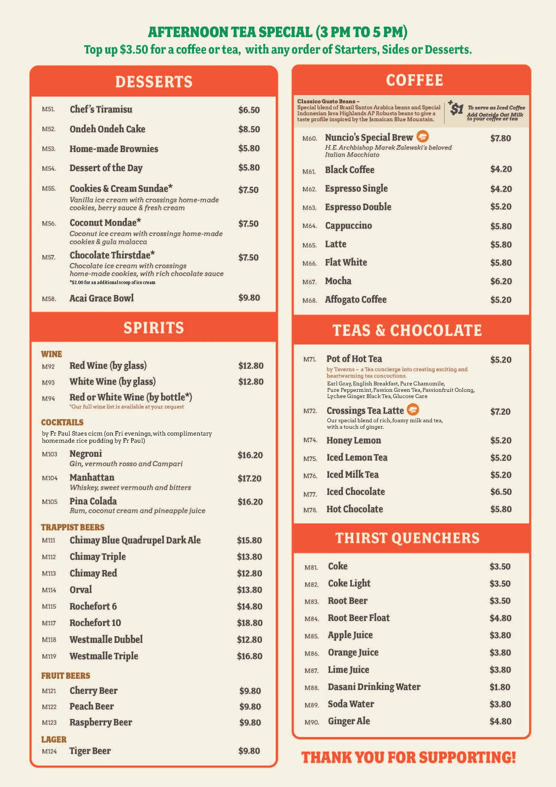 Dine-in Menu — Crossings Café