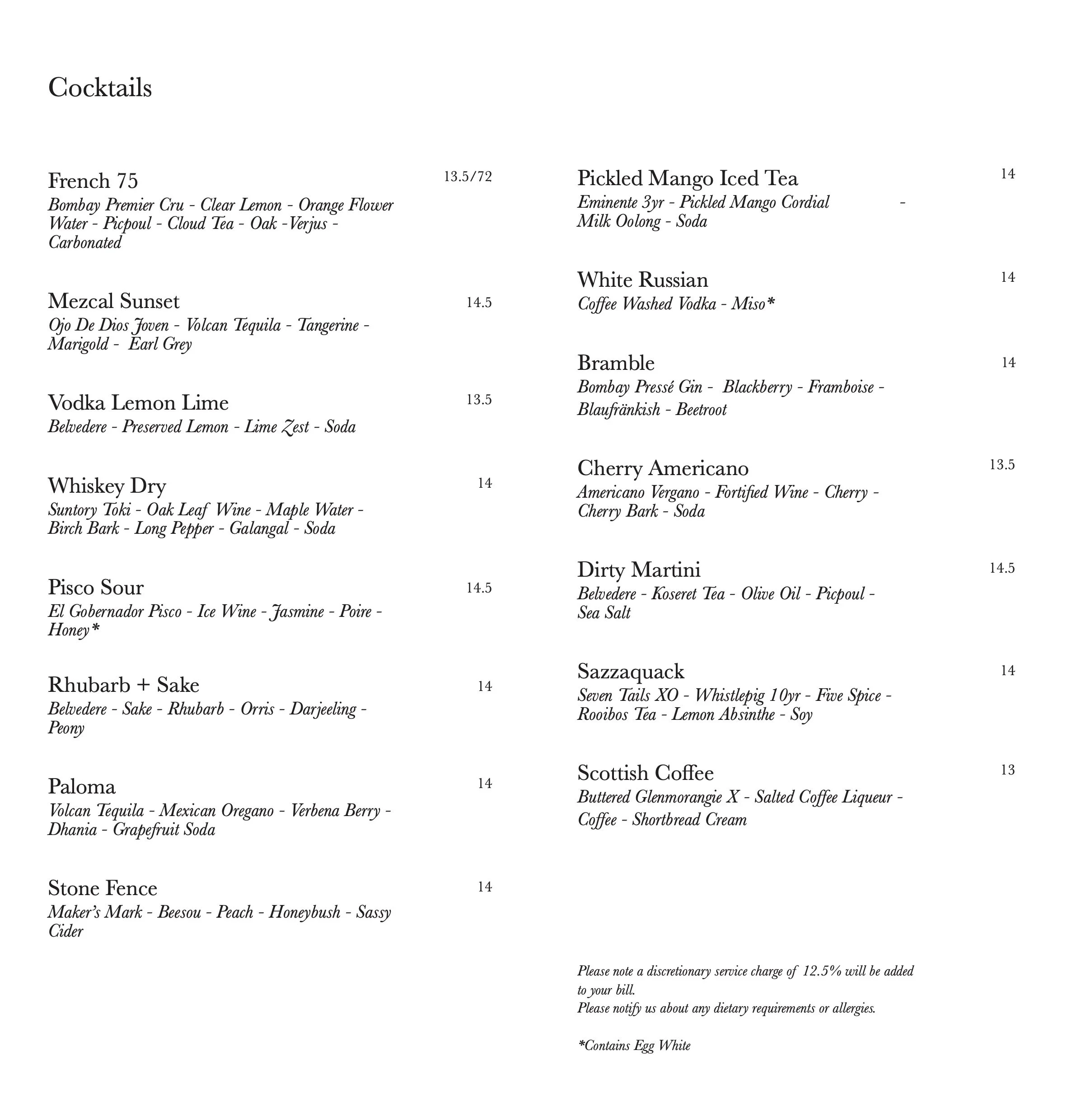 Soho Menu — THREE SHEETS BARS