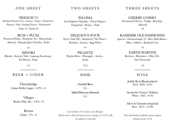 Drinks | Cocktails / Wine / Beer — THREE SHEETS BARS
