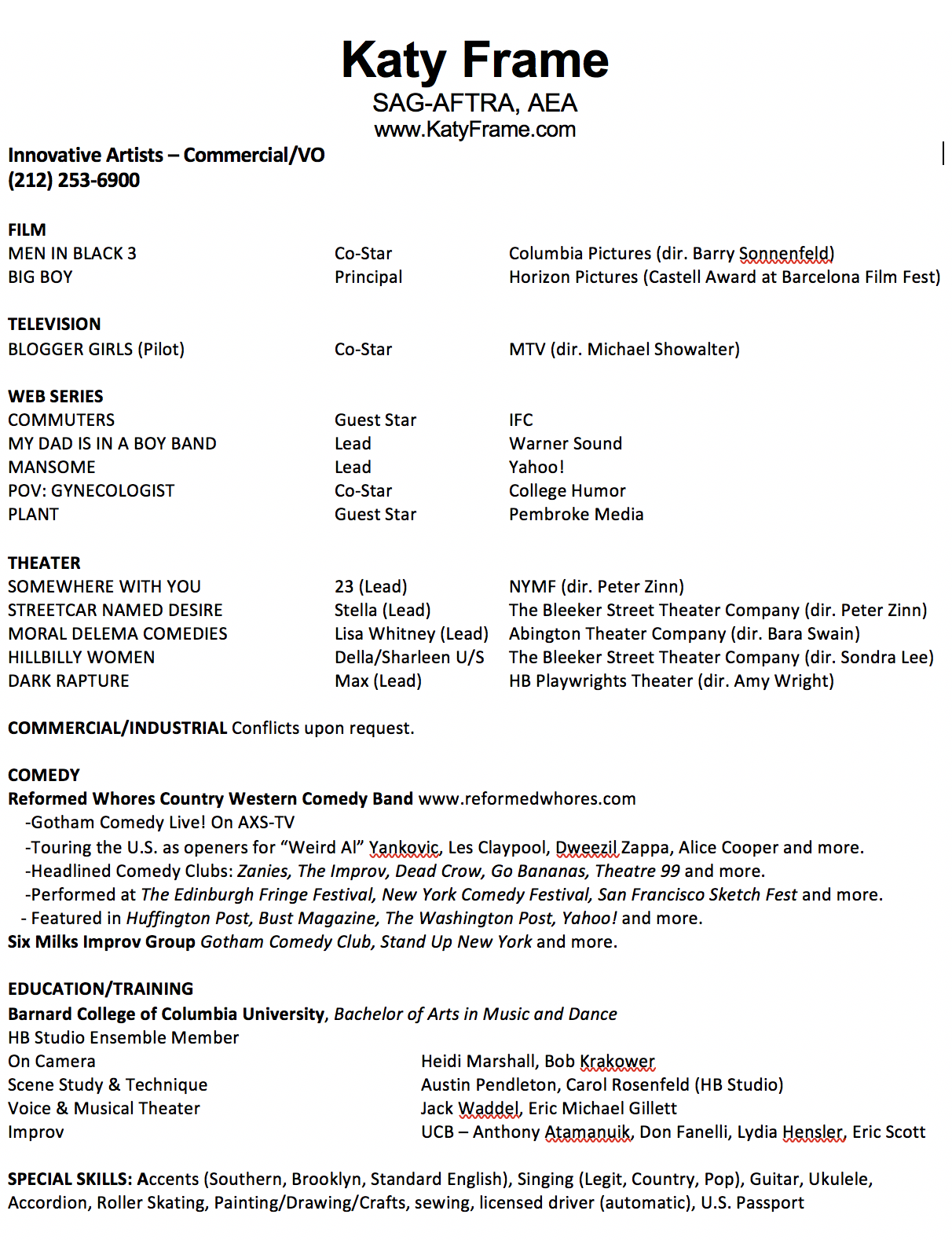 RESUME — Katy Frame