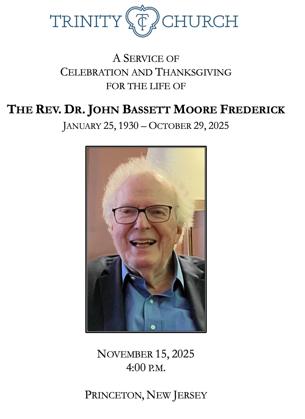 Memorial Service: The Rev. Dr. John Bassett Moore Frederick — Trinity ...