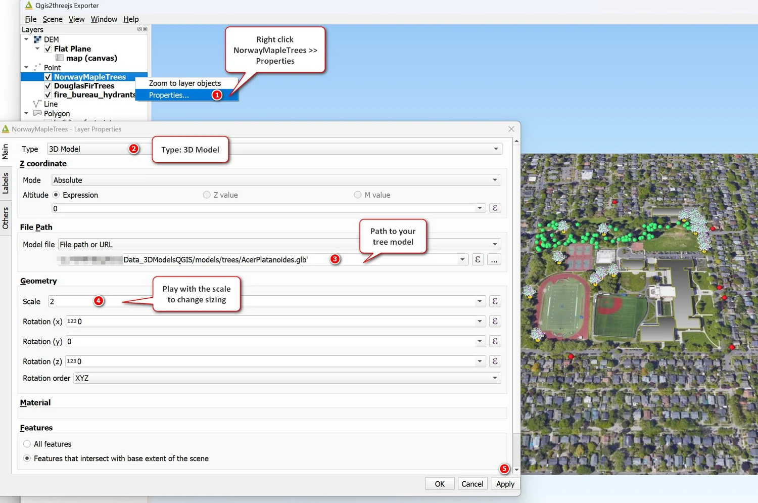 How to incorporate 3D models into a 3D Scene in QGIS using QGIS2threejs — open.gis.lab
