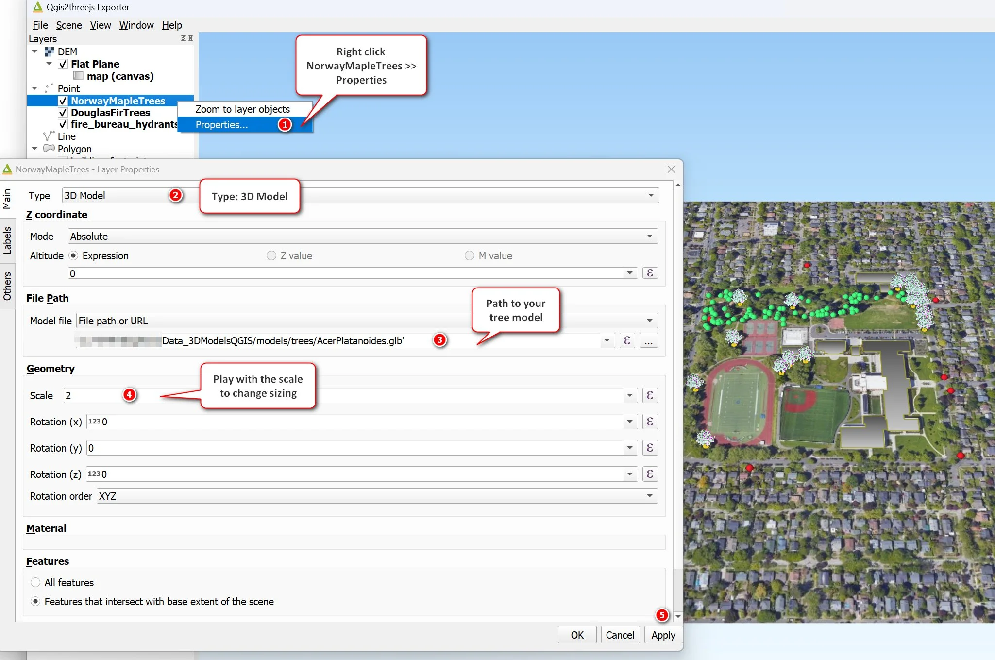 How to incorporate 3D models into a 3D Scene in QGIS using QGIS2threejs — open.gis.lab