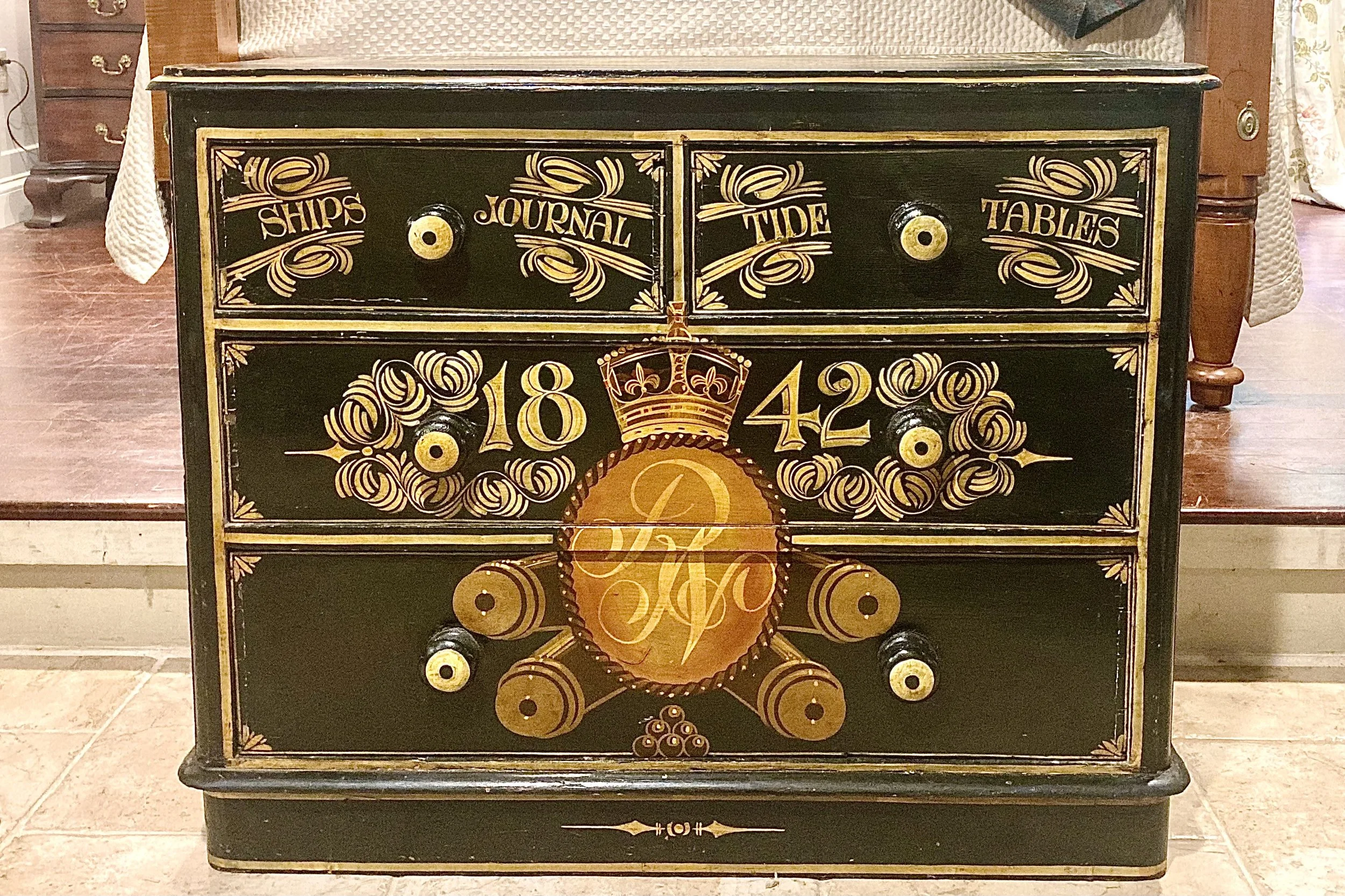SKU: LA-247 Painted Nautical Chest, English ~ Late 1800's, Original ...