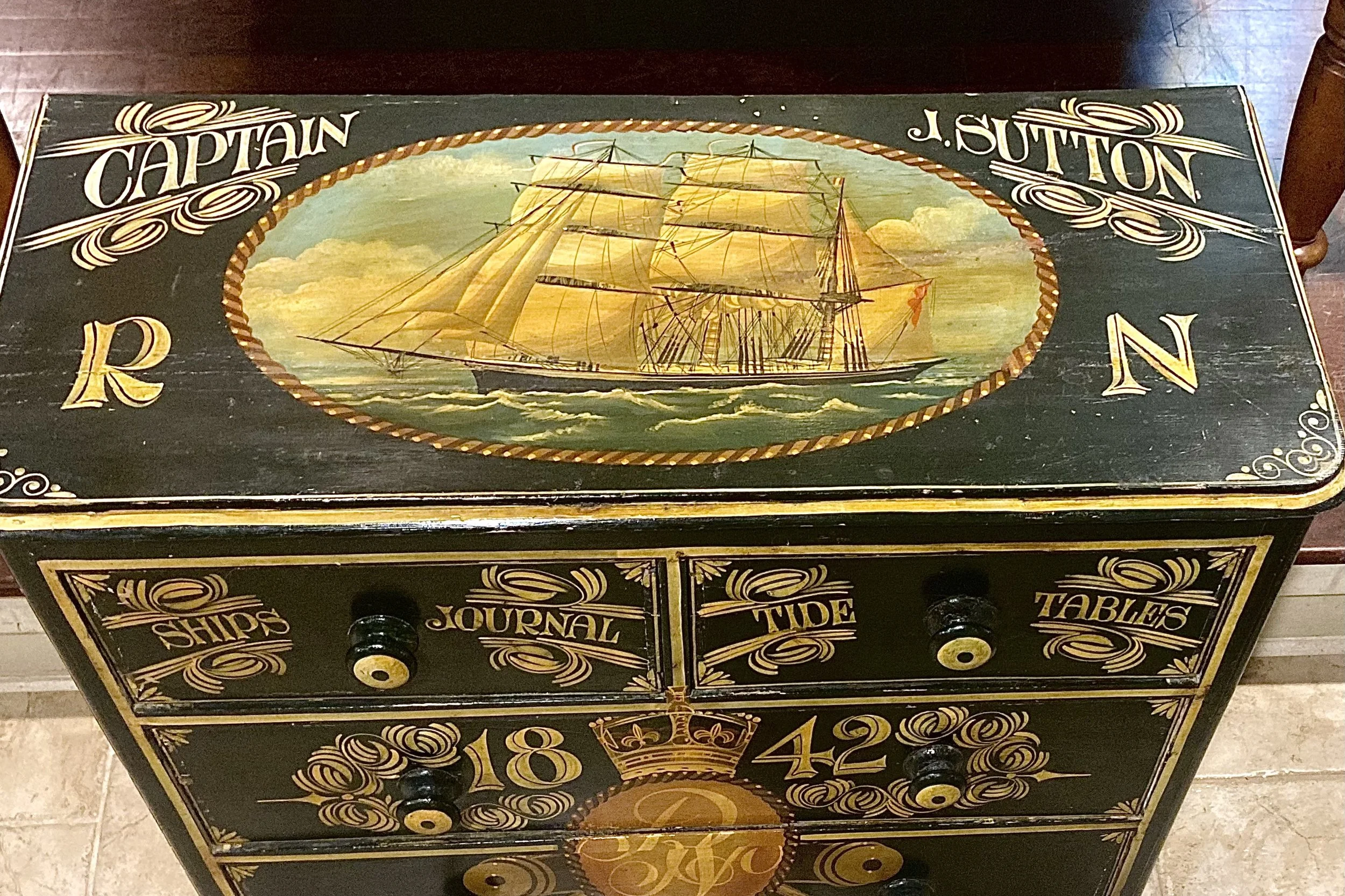 SKU: LA-247 Painted Nautical Chest, English ~ Late 1800's, Original ...