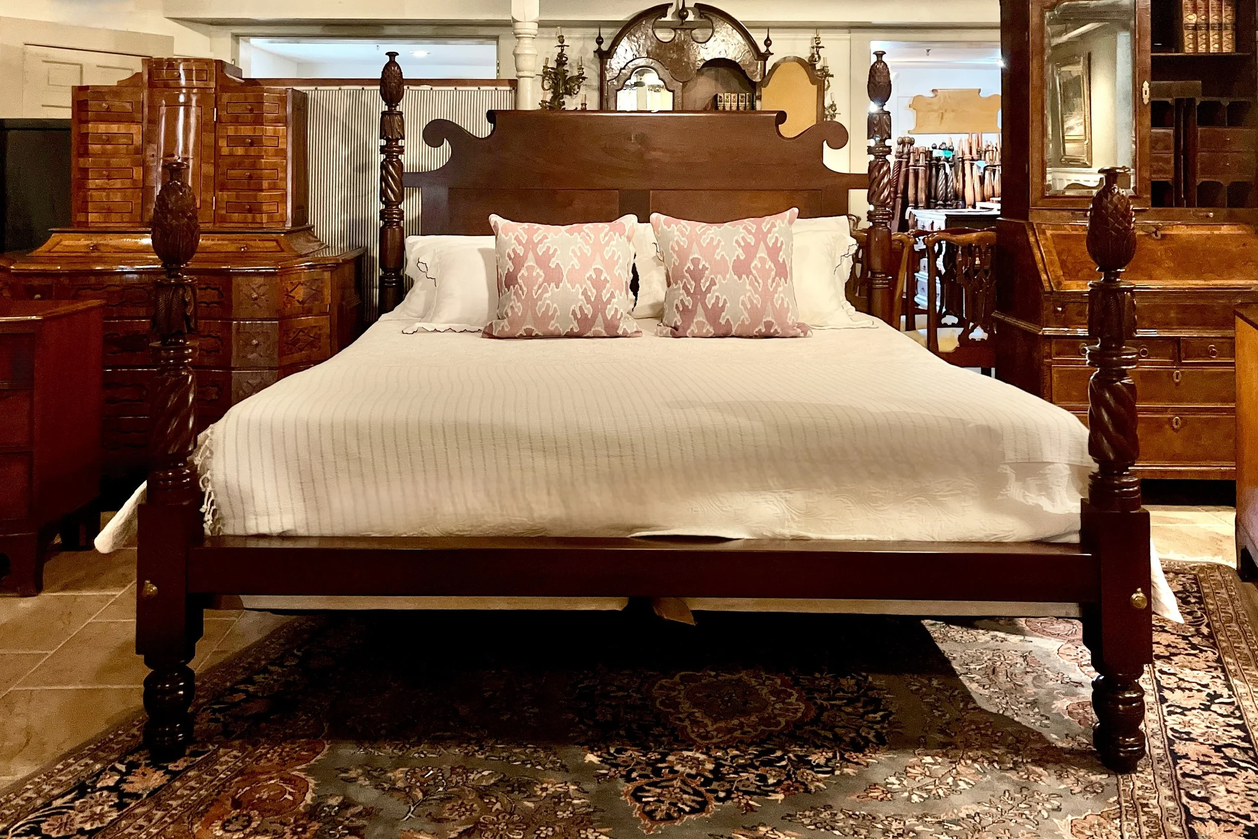 Carved Pineapple & Bell Bed with Rope Carving in Mahogany, Original ...