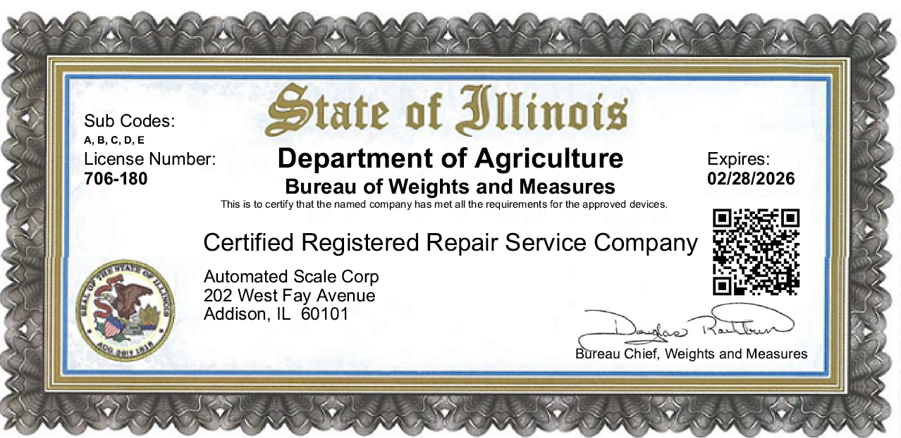 Certified Registered Scale Repair Service Company - Automated Scale Co.