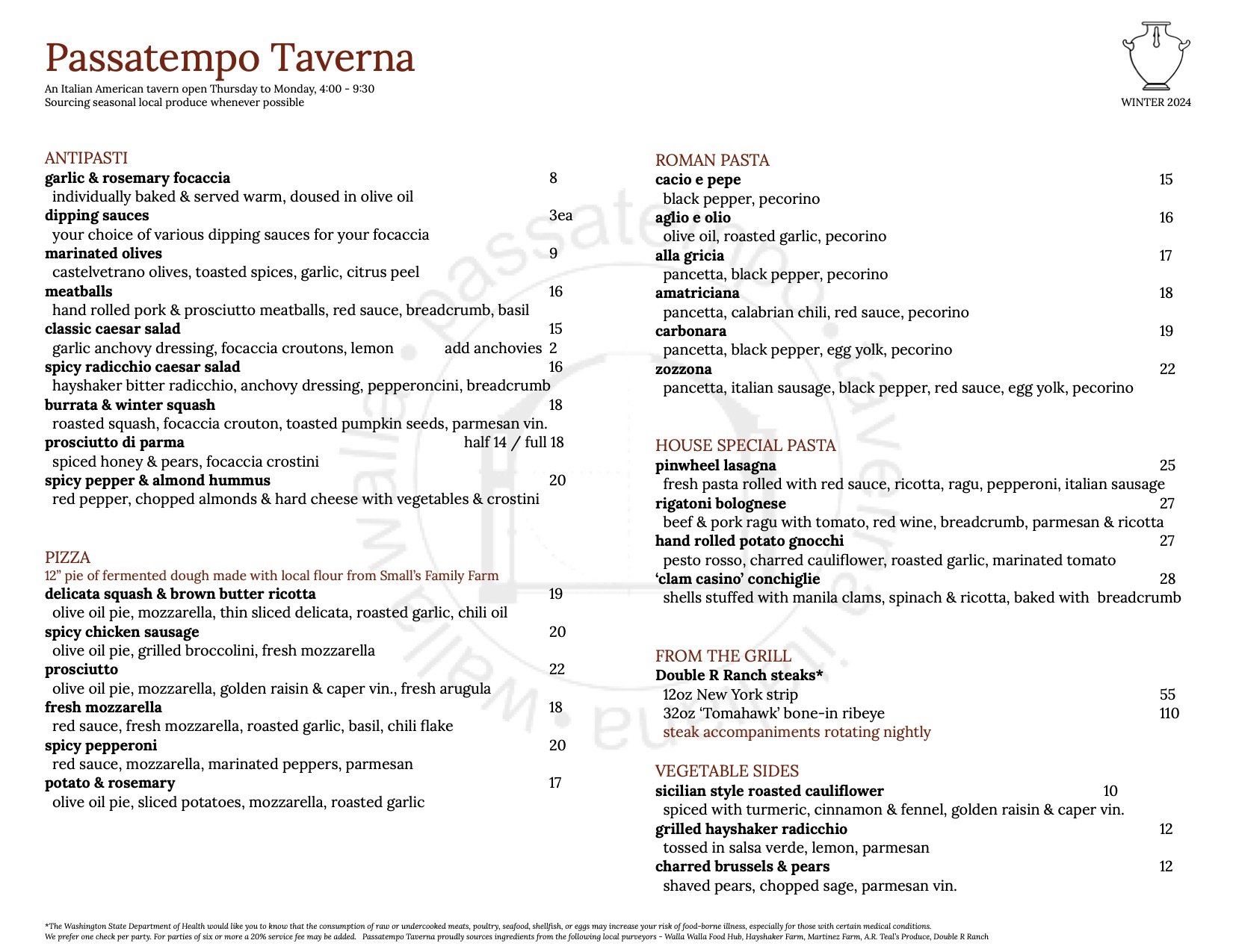 Dinner Menu — Passatempo Taverna