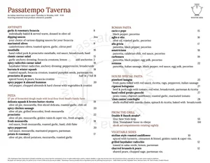 Dinner Menu — Passatempo Taverna
