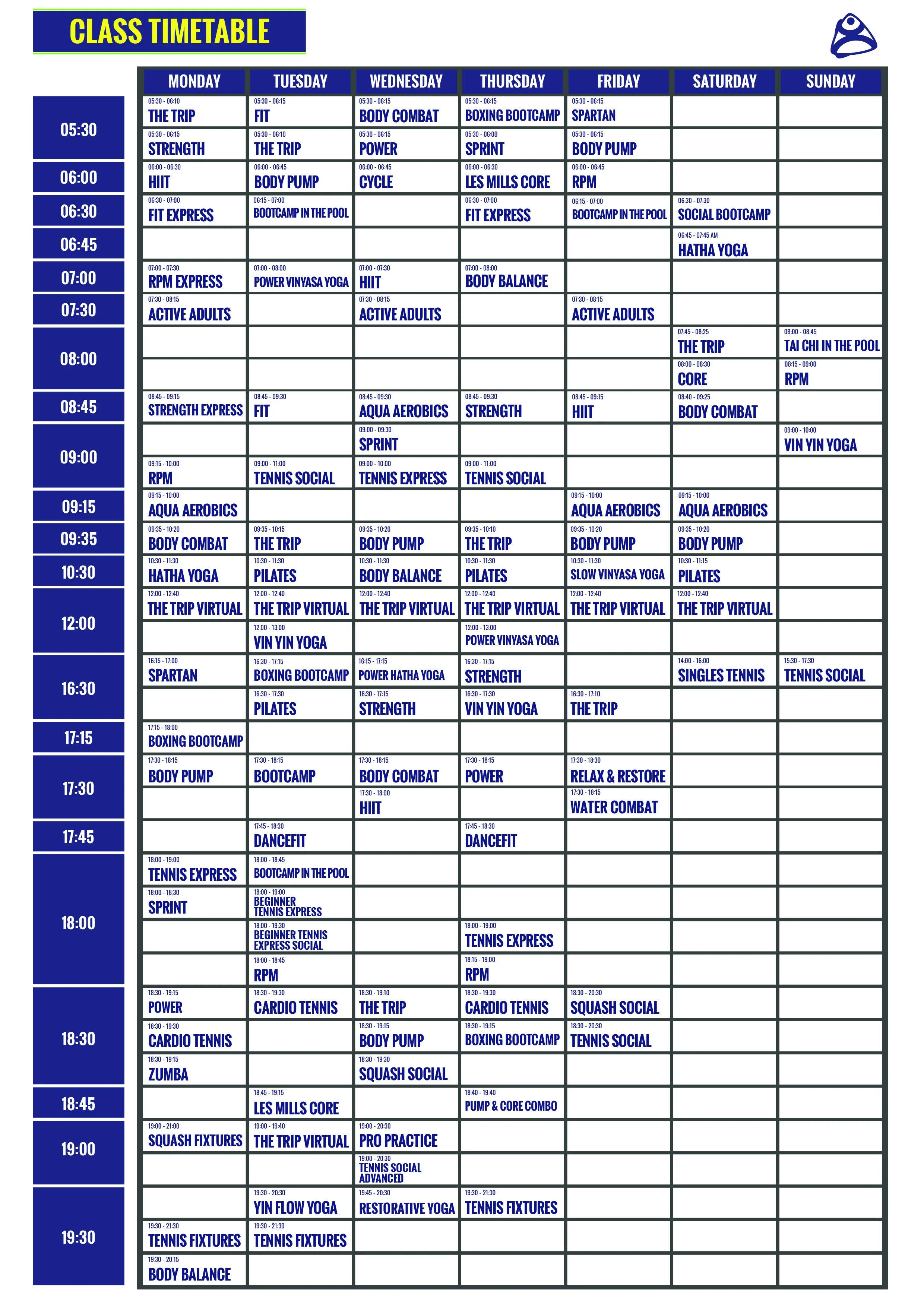 Group Classes Timetable — Club Coops