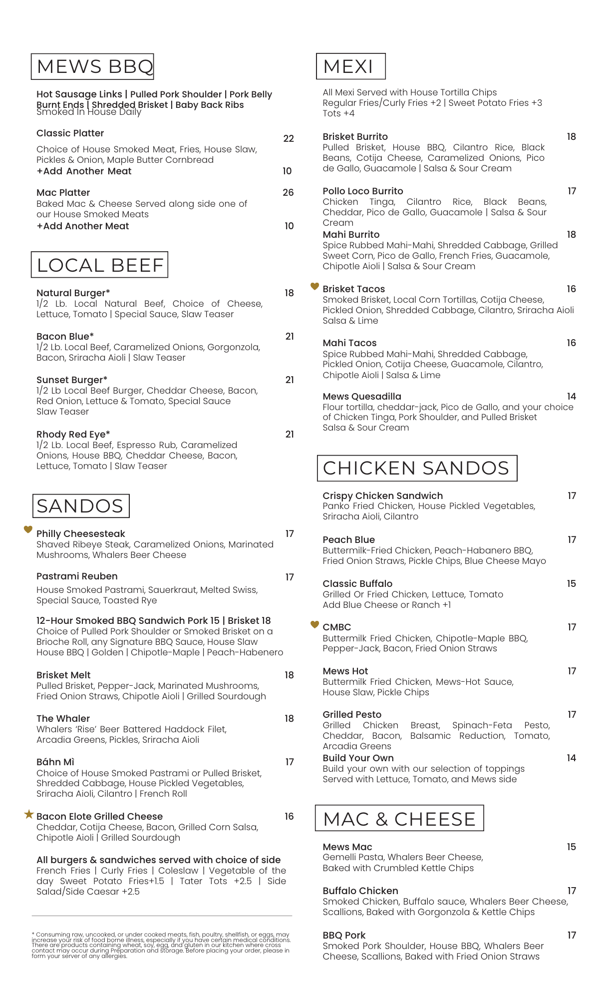 Menu — Mews Tavern