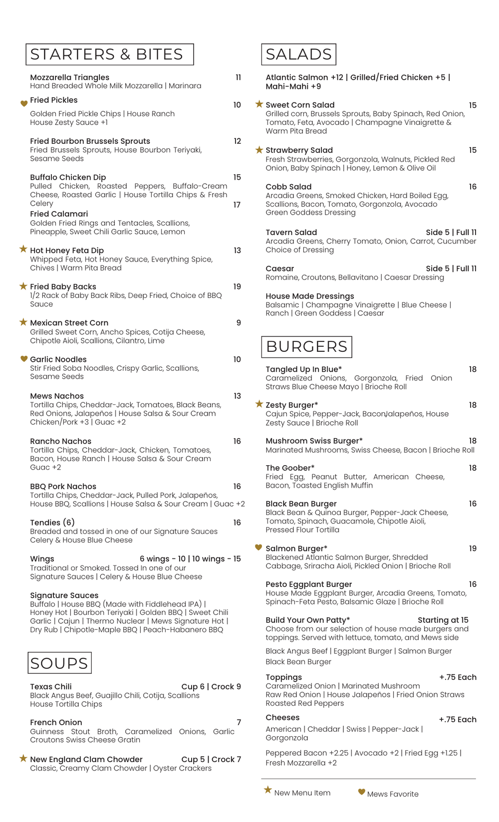 Menu — Mews Tavern