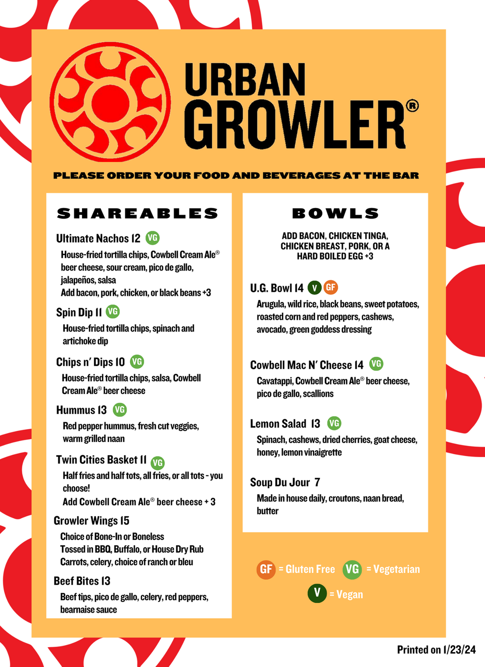 Brew Pub Food Menu St. Paul MN — Urban Growler® Brewing Company