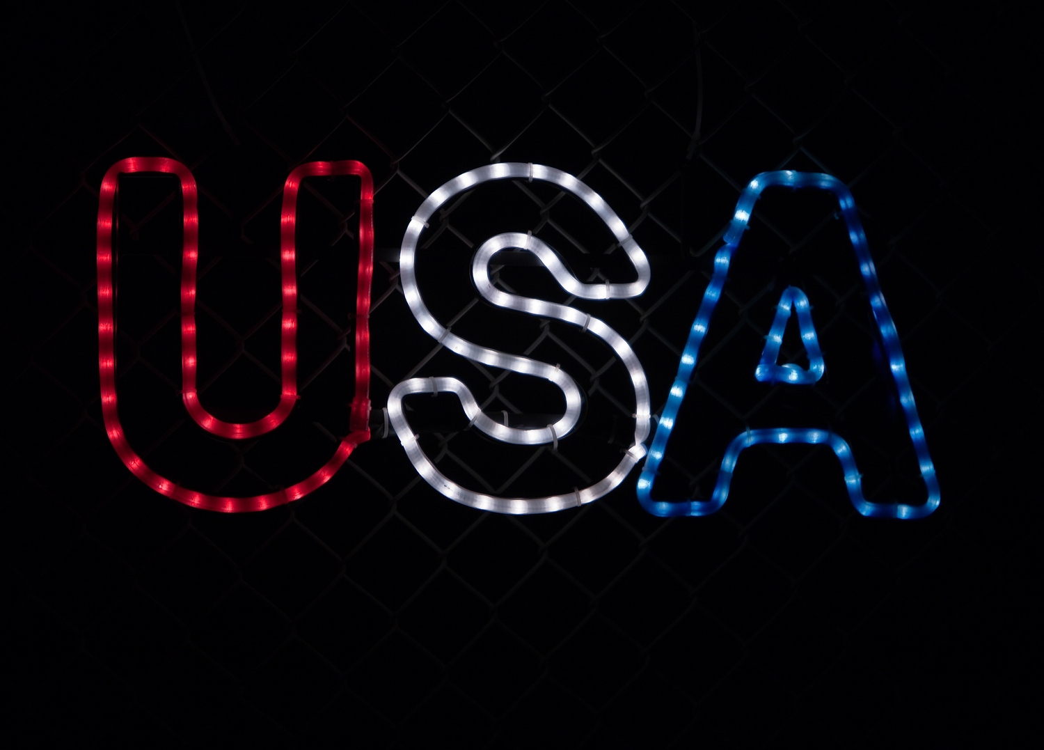 Festive Patriotic Lighting with Red, White, and Blue Colored Bulbs ...