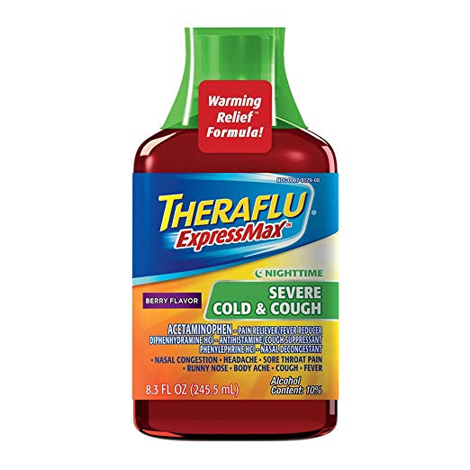 Theraflu ExpressMax Nighttime Severe Cold & Cough Relief Syrup, Berry ...