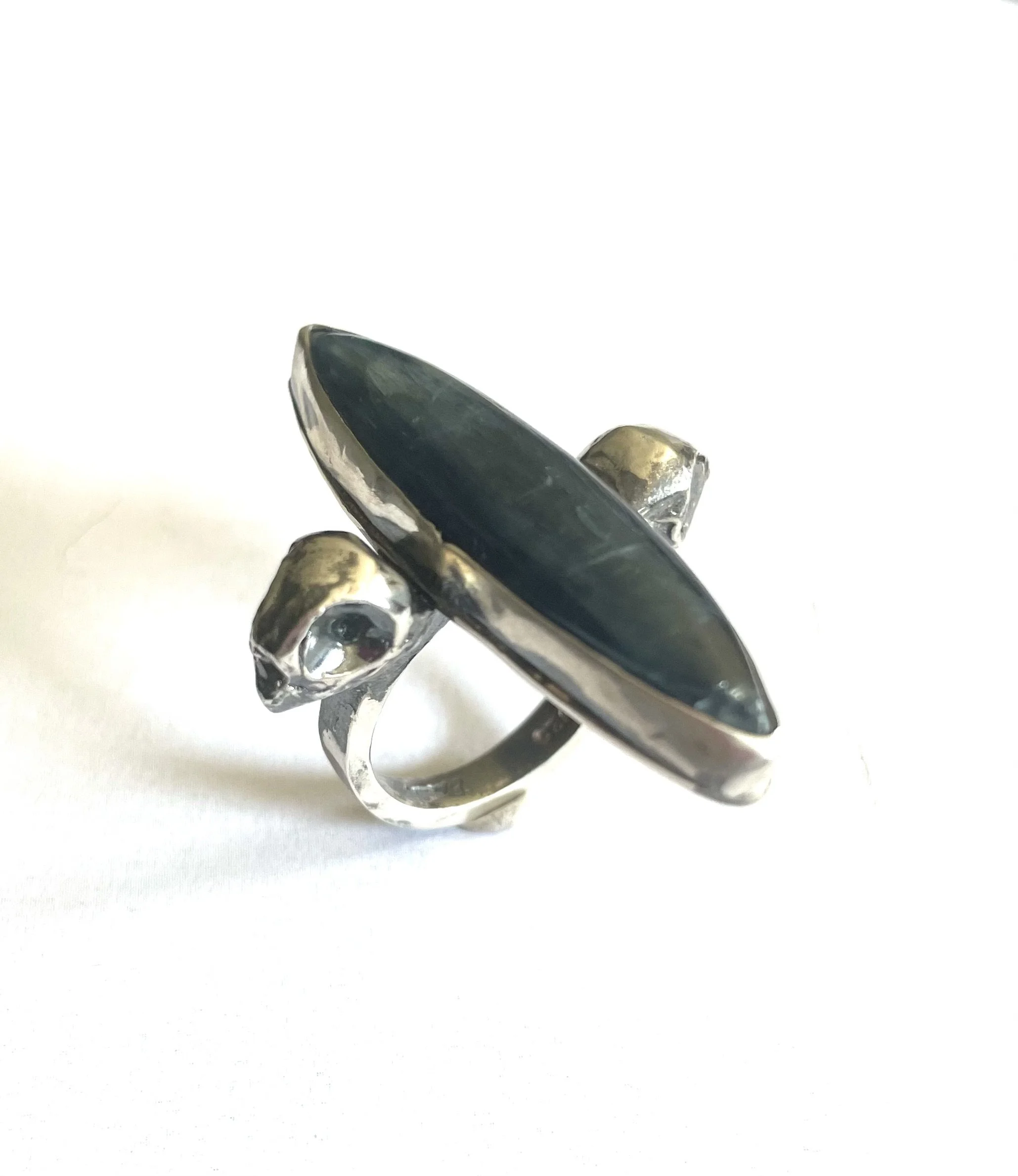 Keeper II Turtle double skull ring with kyanite — Eilisain Jewelry