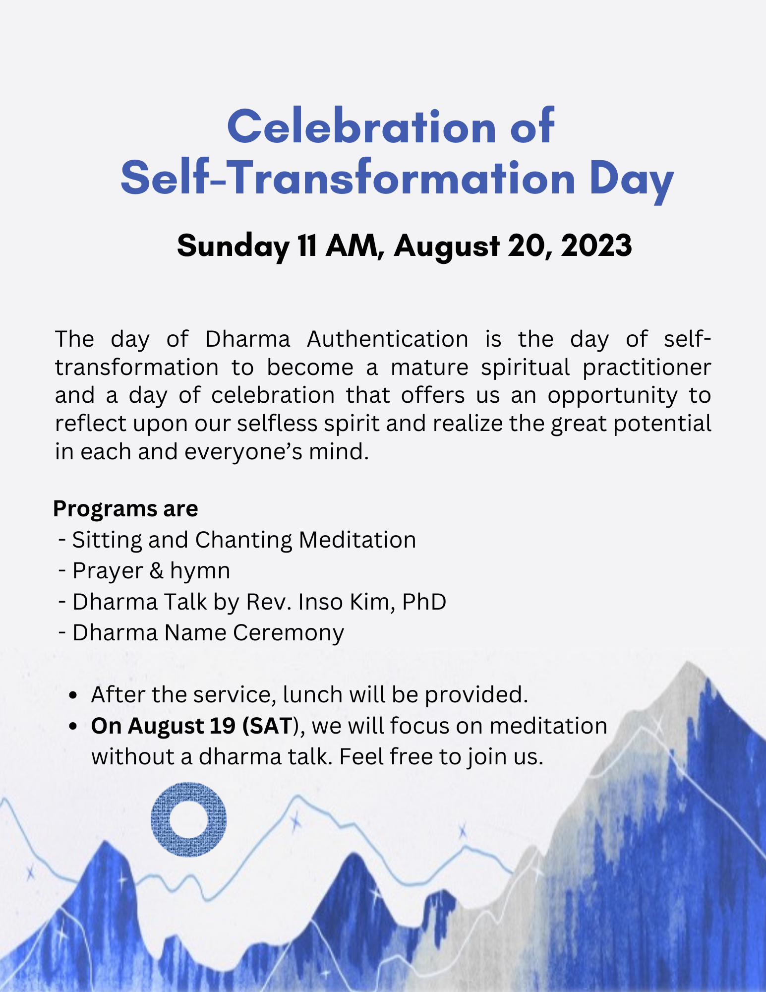 2023 Celebration of Self-Transformation Day — Won Buddhism of Philadelphia