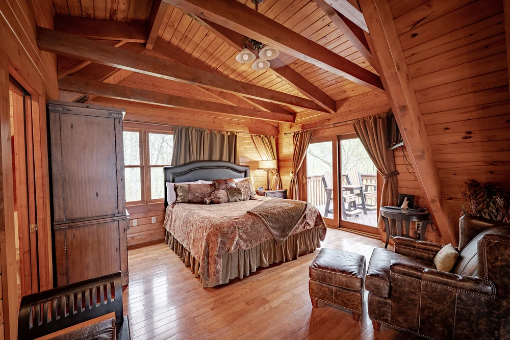 Log Cabin Master Bedrooms With Fireplaces