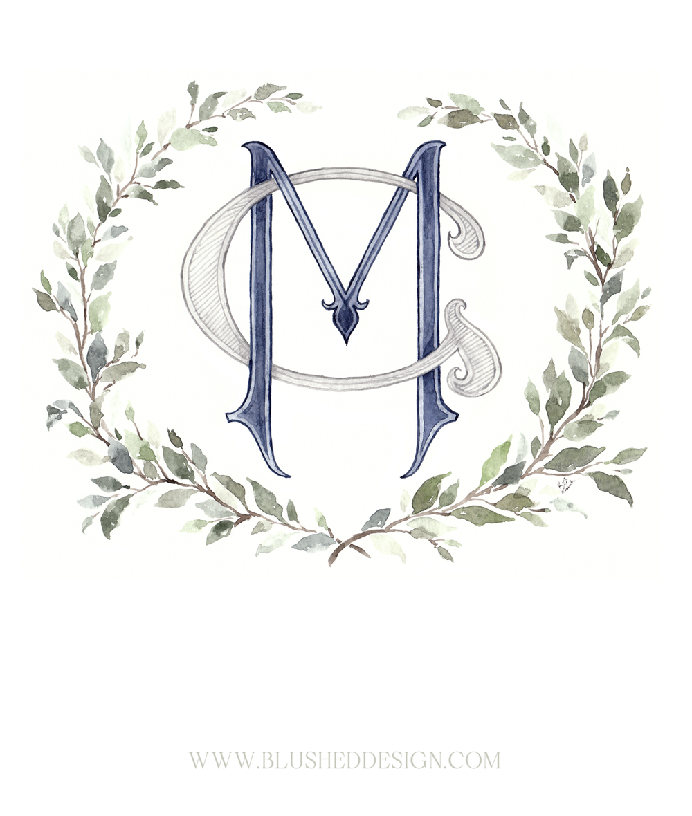 Custom Watercolor Monogram and Wreath | Golkouh and Patrick — Katrina ...