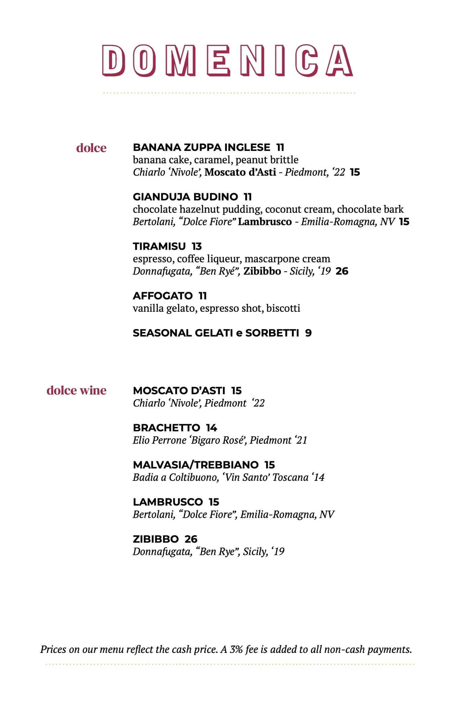Menu — Domenica