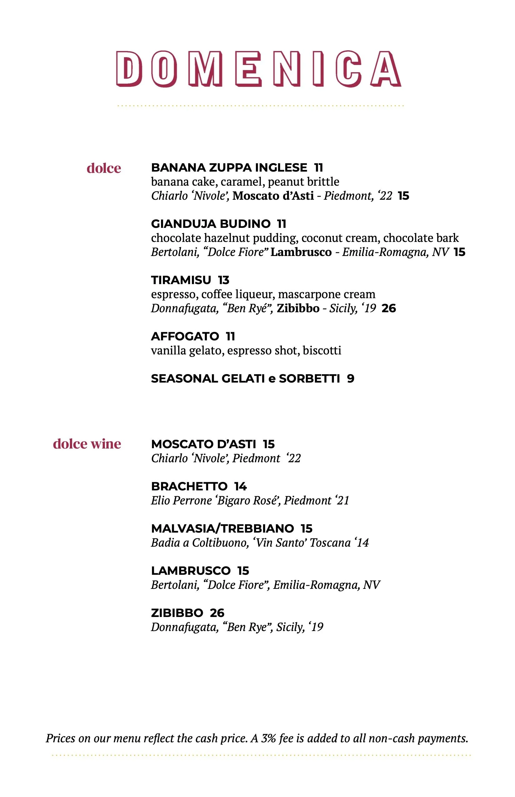 Menu — Domenica