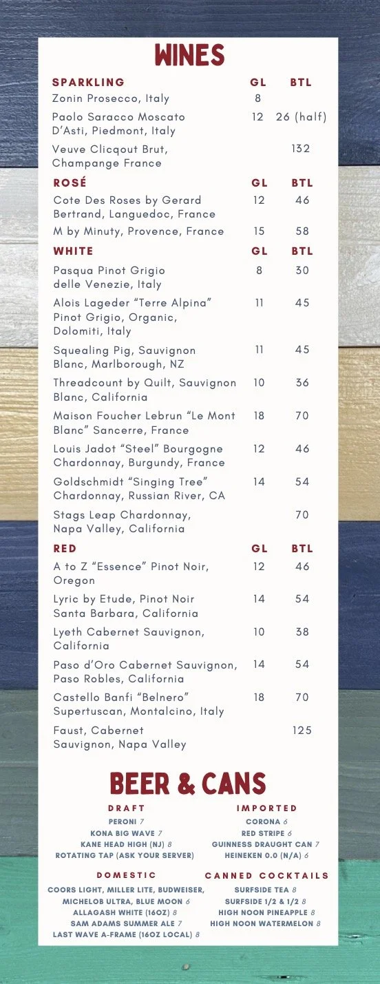 Bar Menu — Red's Lobster Pot