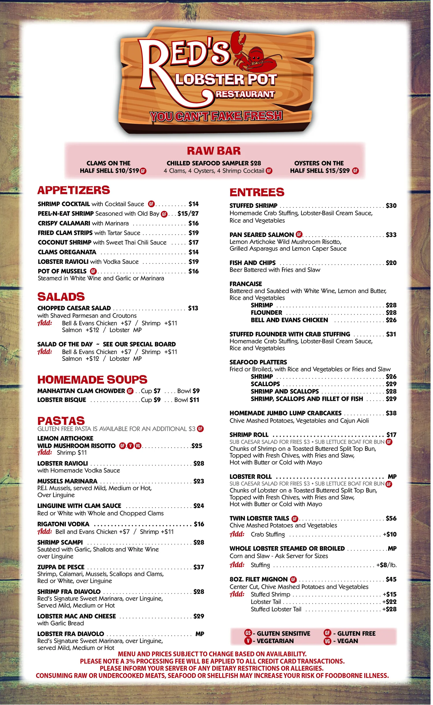 MENU — Red's Lobster Pot