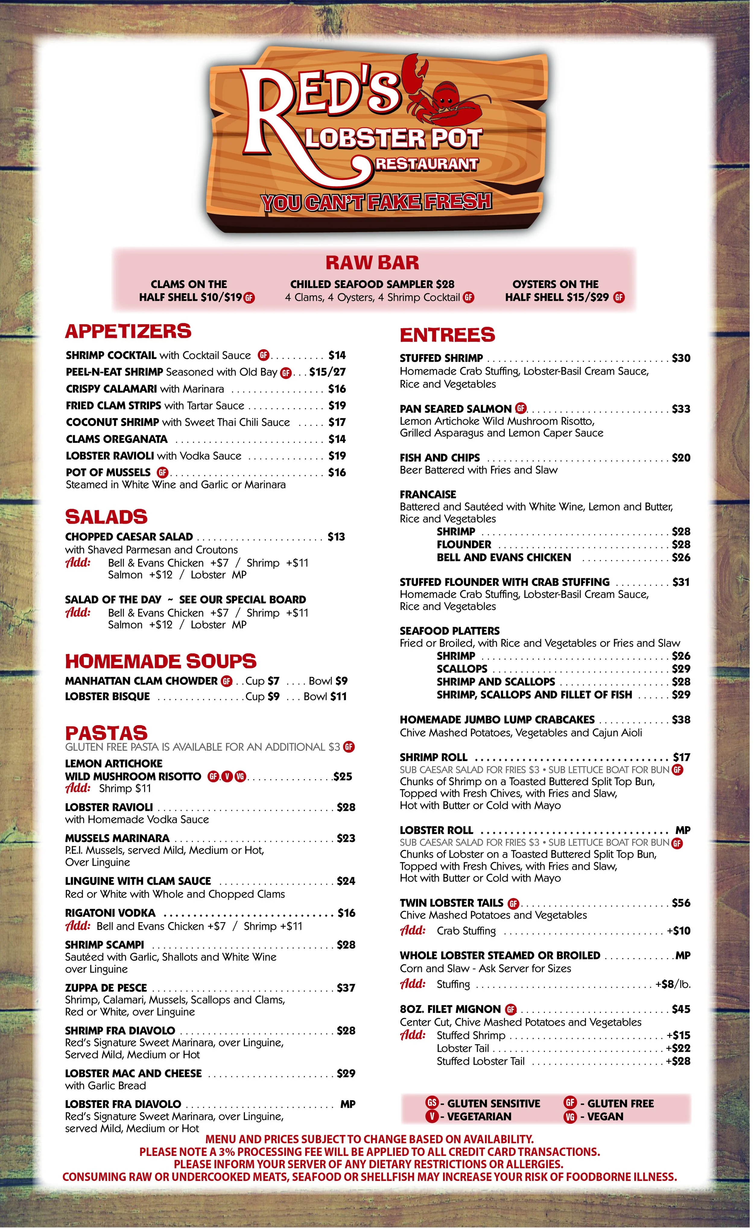 MENU — Red's Lobster Pot