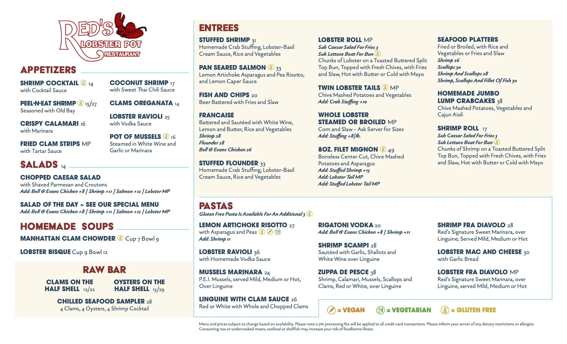 Food Menu — Red's Lobster Pot