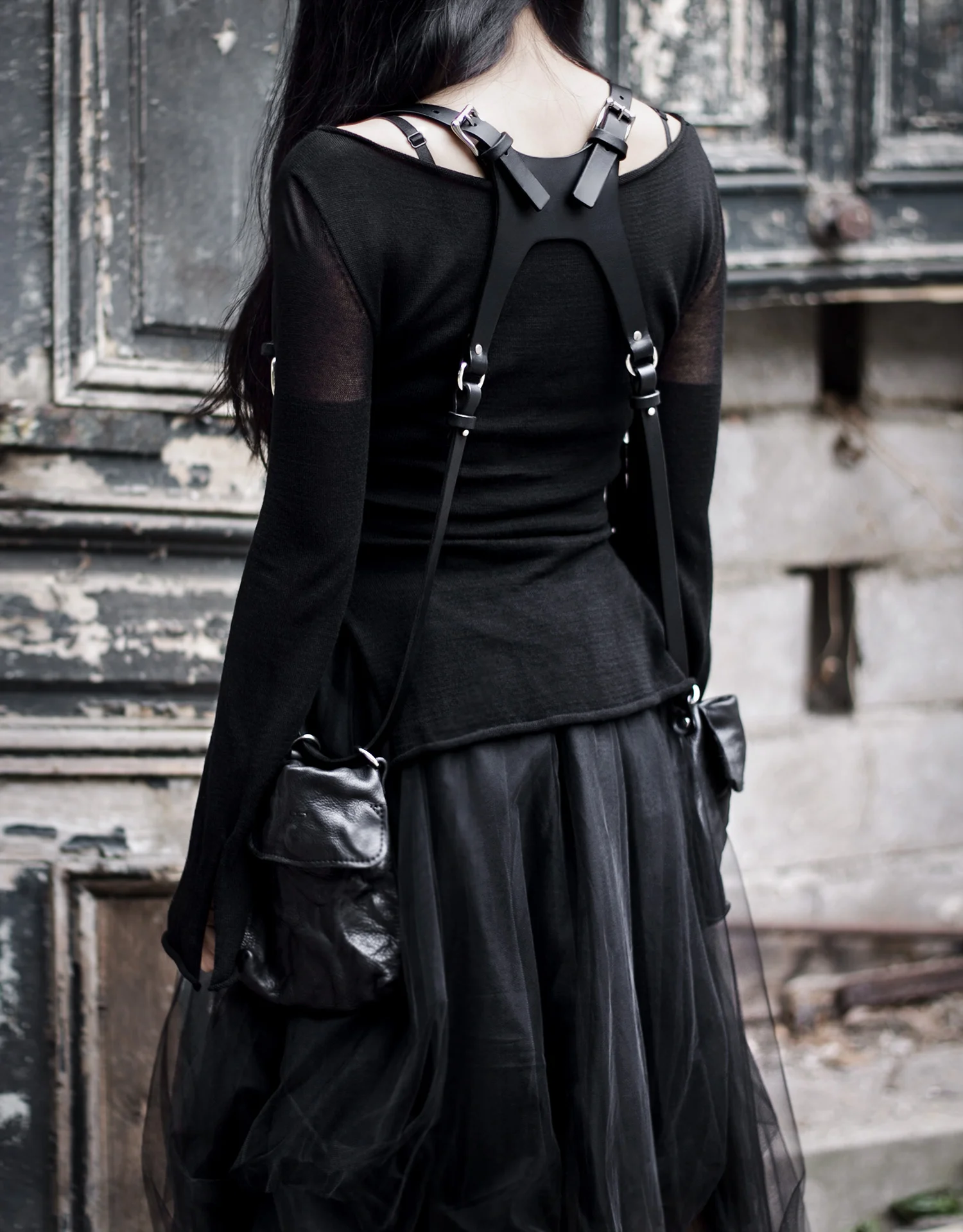 MIKA BLACK LEATHER HARNESS POUCHES — TEO+NG — TEO+NG